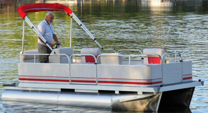 14 ft Cruising Pontoon Boat w/ Bimini Top + Steering Console + Rear Bench