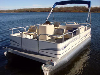 16 ft Pontoon Boat w/ Bimini Top + Steering Console + Rear BenchPontoon ...